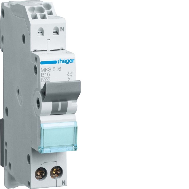 Hager MKS516 LS-Schalter 16A/1pol+N/B 6kA, 1TE, QC 16A Quick Connect ...